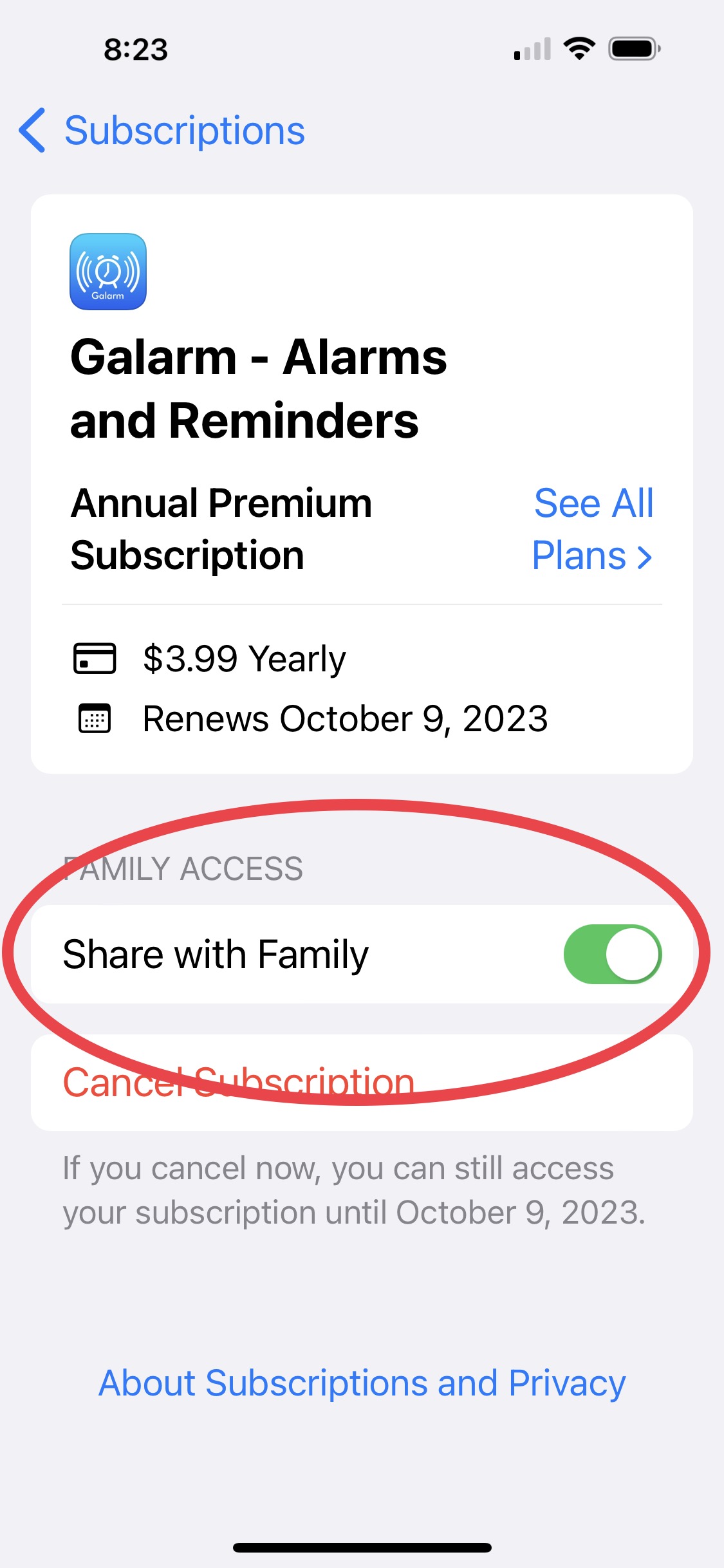 How do I enable Family Sharing for Galarm premium subscription? – Galarm
