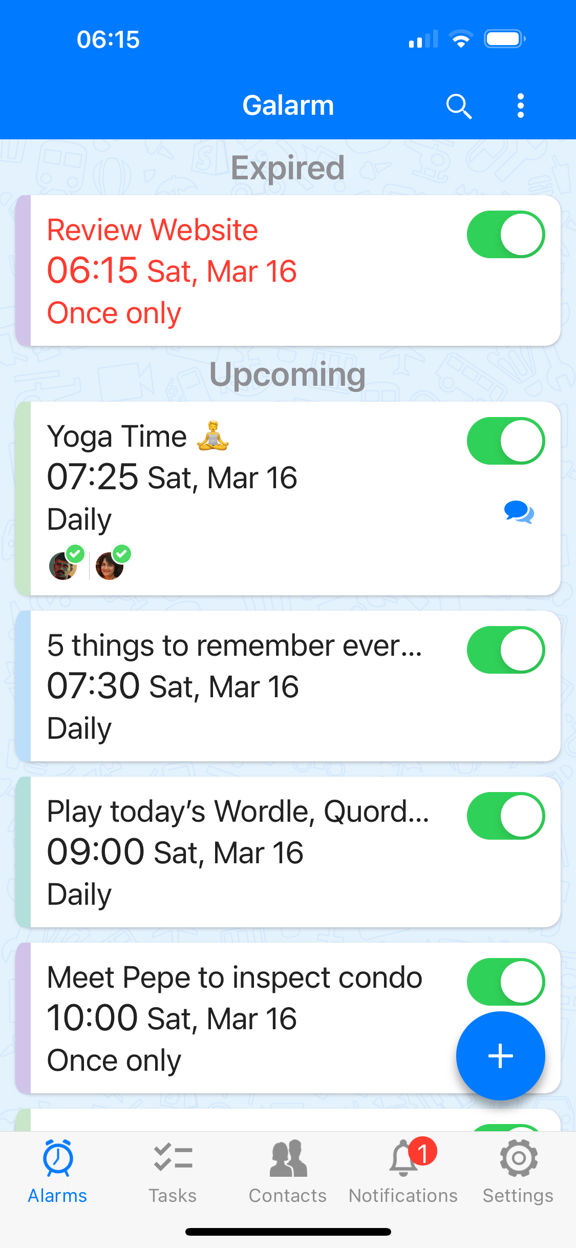 Sorting and ordering of alarms – Galarm